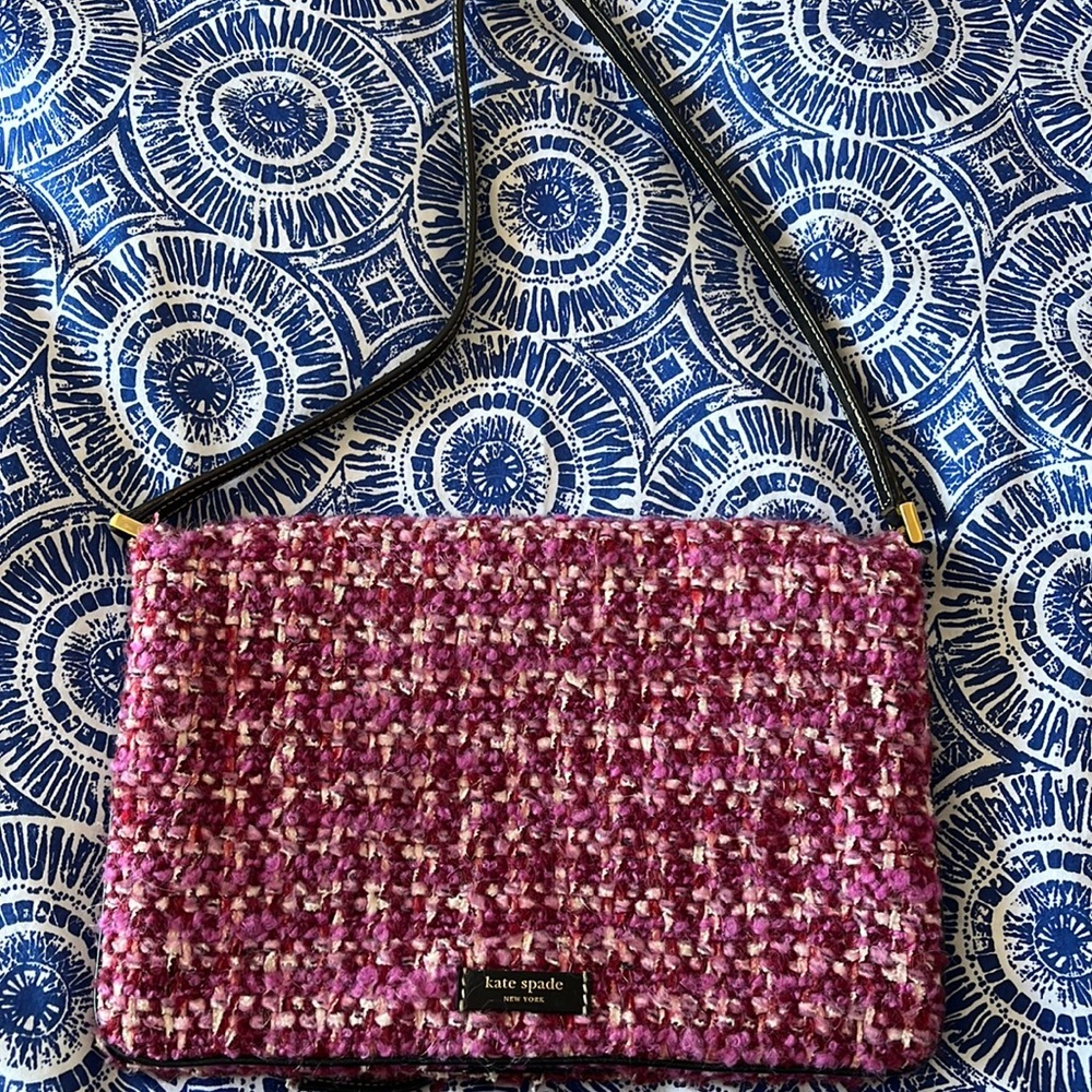 Kate Spade Pink Tweed Purse With Bow And Shoulder Str… - Gem